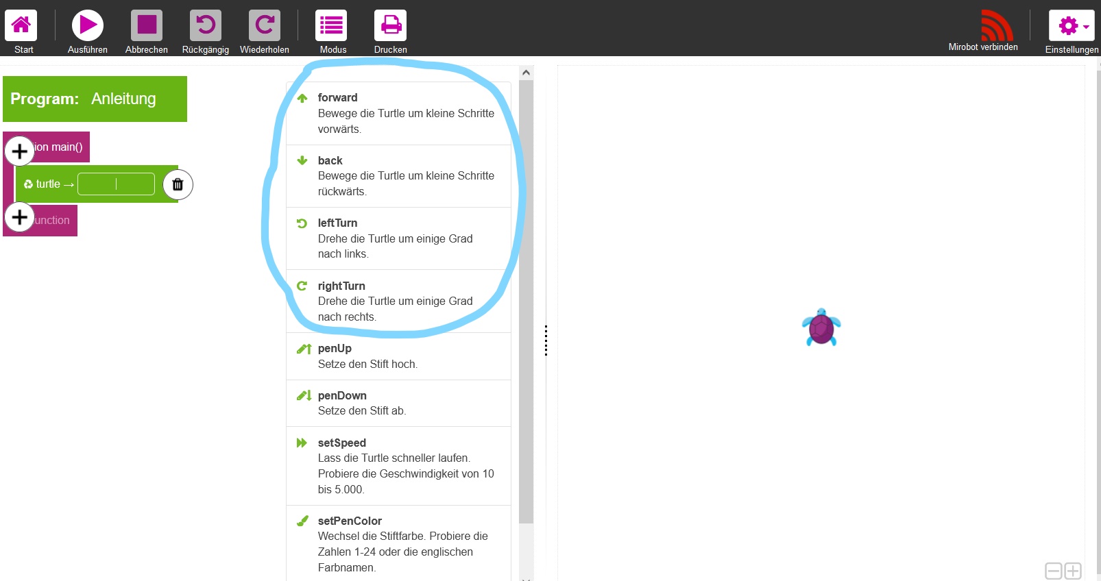 Anwendungsanleitung turtle – Didaktik der Informatik